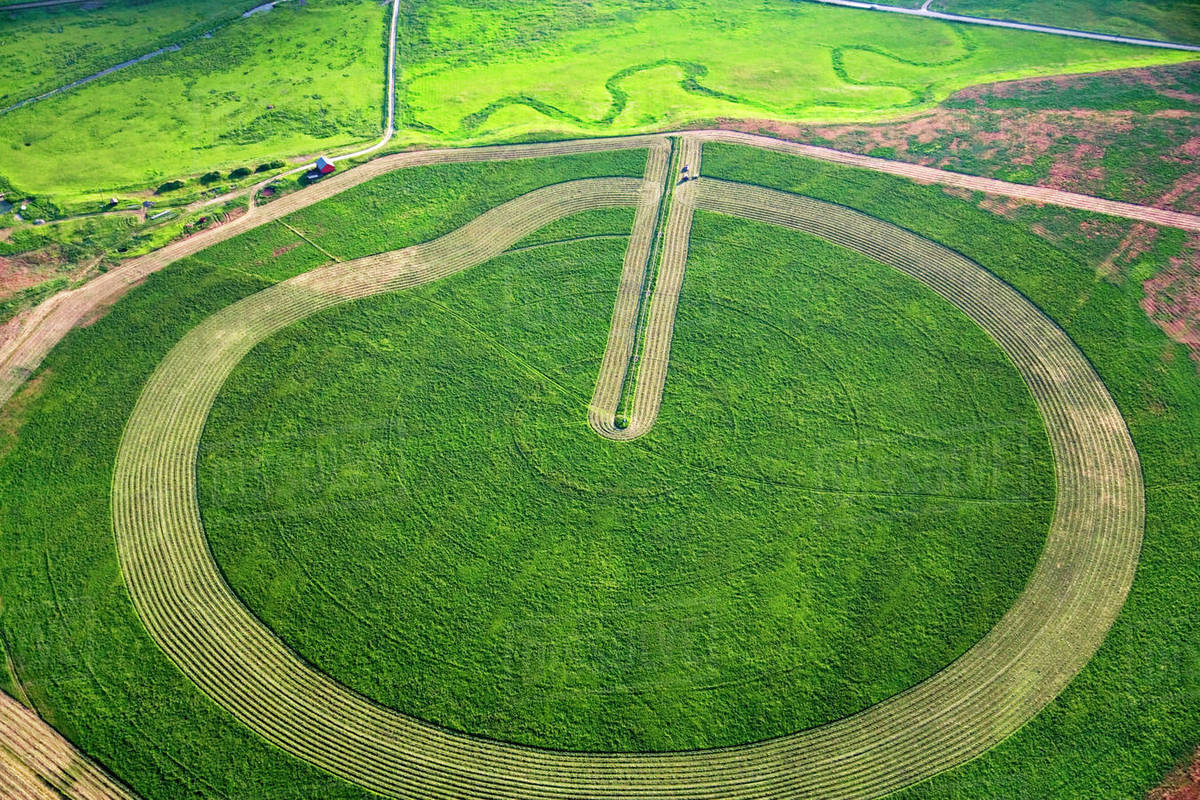 Agriculture - Aerial view of a circular center pivot irrigated field of ...