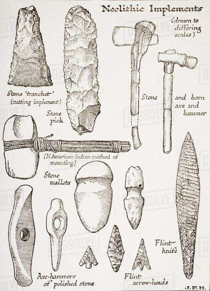 Neolithic Implements From The Book The Outline Of History By H.G.Wells ...