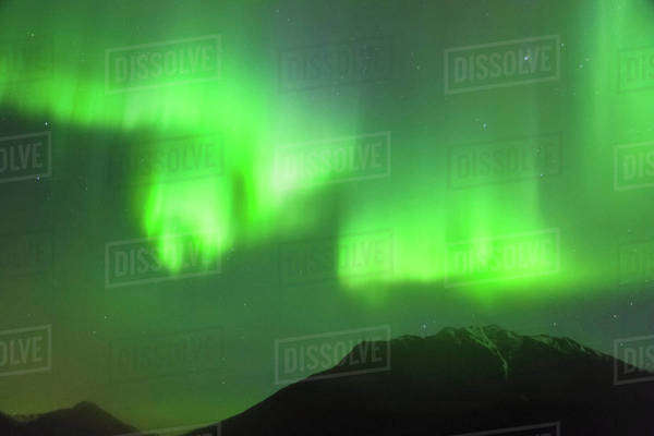 Northern Lights in the sky above Moose Pass, with silhouetted Kenai ...