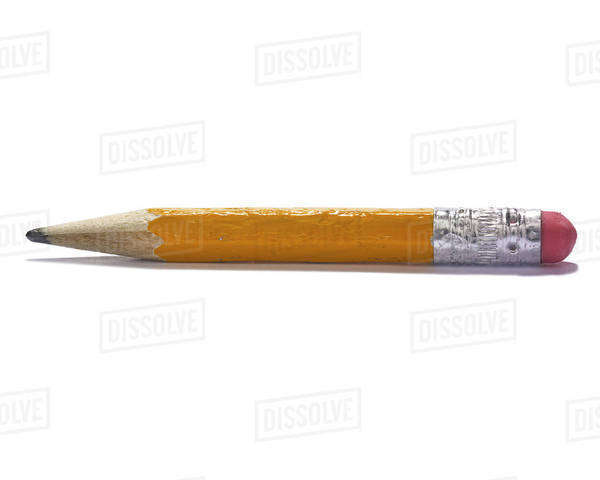 Short sharpened pencil on a white background - Stock Photo - Dissolve