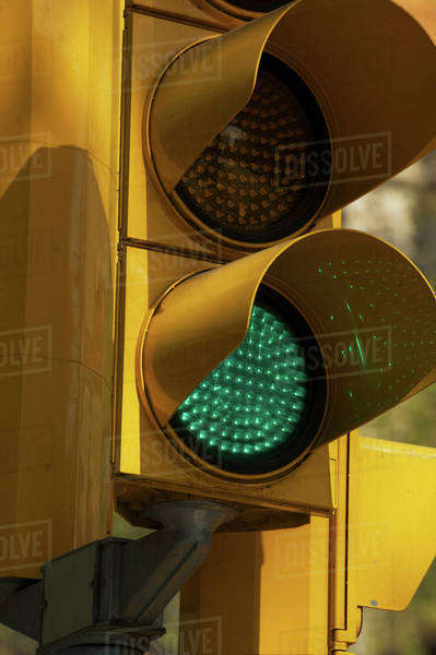 Close up of a green traffic light; Barcelona, Spain - Royalty-free ...