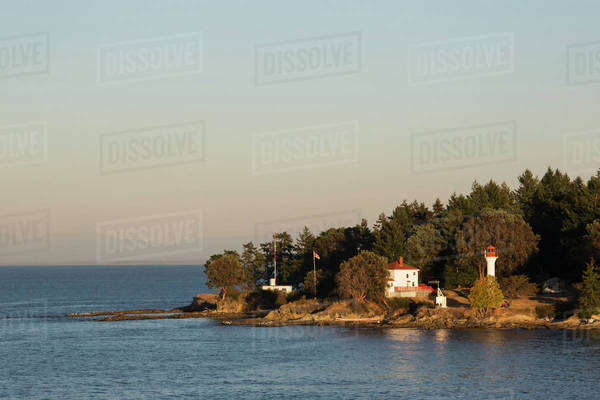 Active Pass Lighthouse on Northern tip of Mayne Island in the Strait Of ...