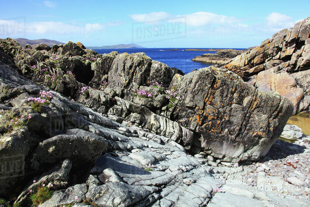 Rugged rocks on the coast, near Allihies; County Cork, Ireland ...
