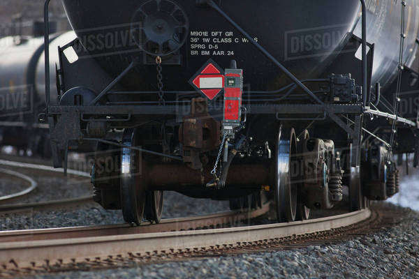 End of train device attached to a tank car on the rear of a freight ...