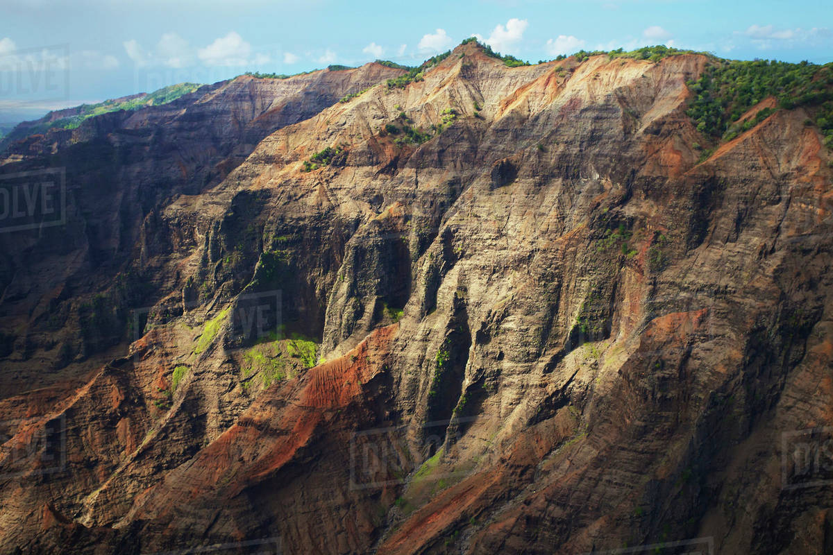 Rugged rock face of a mountainside;Hawaii united states of america ...