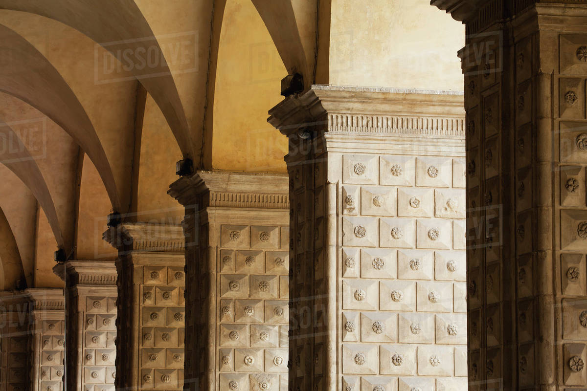 Detail of a row of arched colonnades;Bologna emilia-romagna italy ...