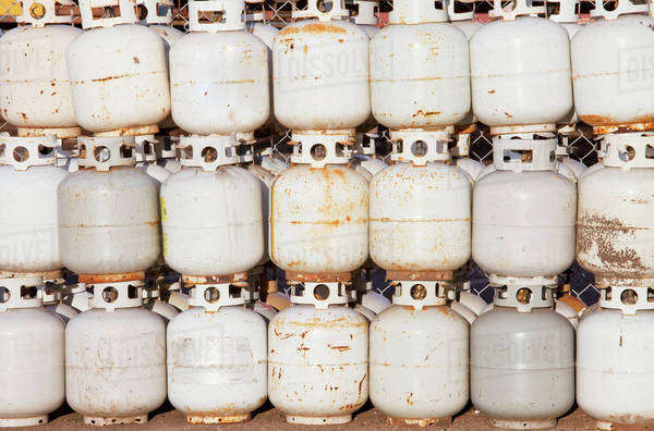 Used propane tanks piled up for recycling;Edmonton, alberta, canada ...
