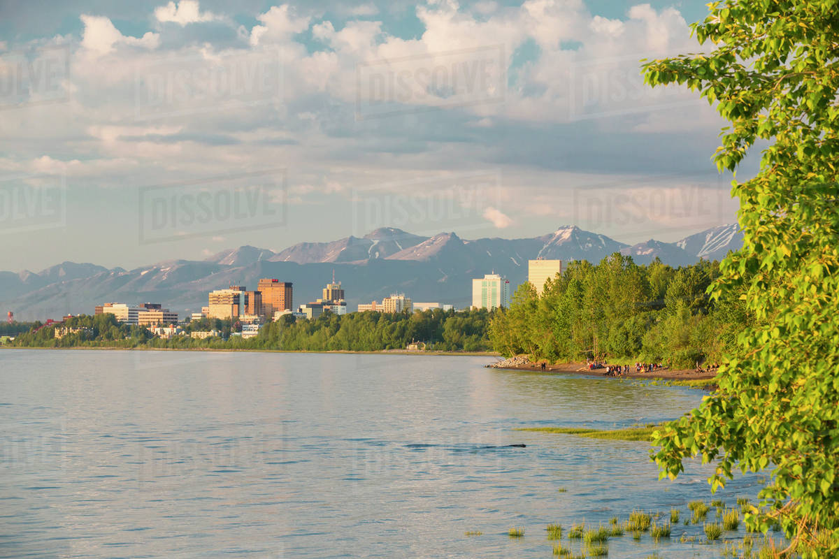 The anchorage city skyline seen from the tony knowles coastal trail ...