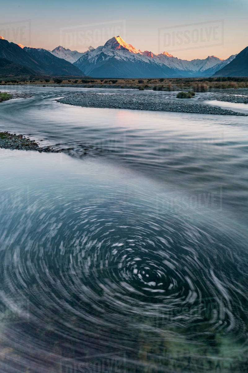 Slow shutter speed captures the motion of the Tasman River coming off ...