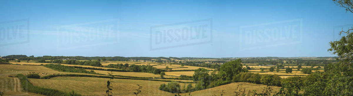 Sprawling farm fields in the English countryside near Arthingworth ...