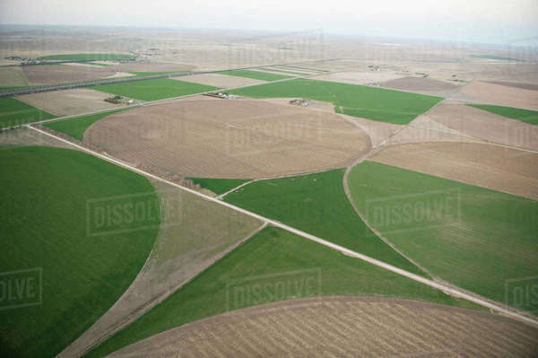 Aerial view of a center pivot irrigation system; Alliance, Nebraska ...
