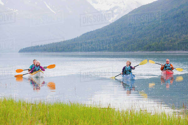 Recreational kayak touring, Eklutna Lake, Chugach State Park; Alaska ...