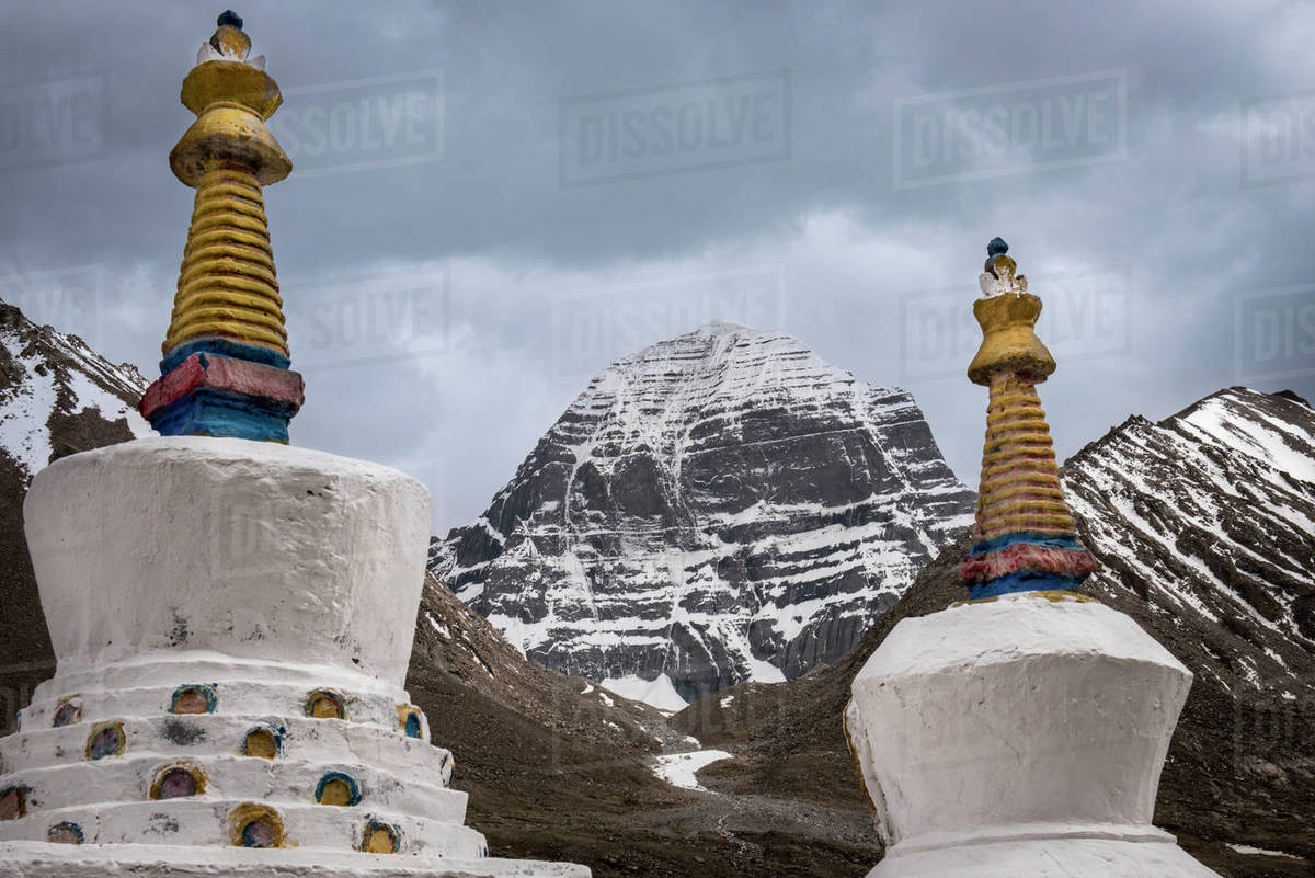 View of the snow-capped Mount Kailash, the Axis Mundi, Center of the ...