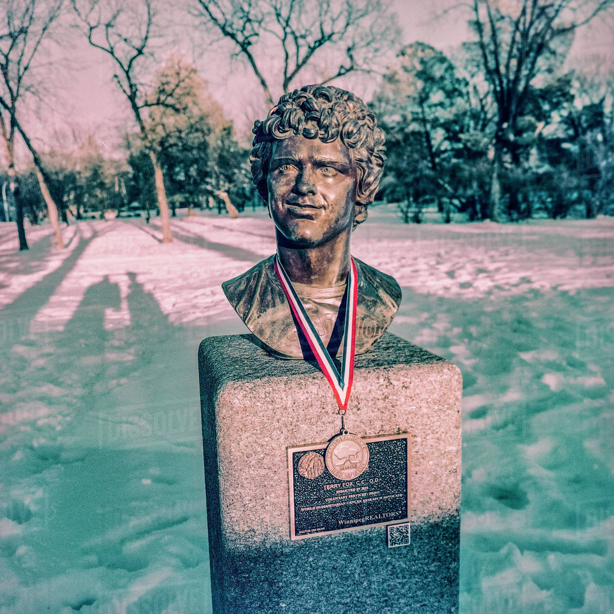 Terry Fox sculpture with medal, Assiniboine Park; Winnipeg, Manitoba ...