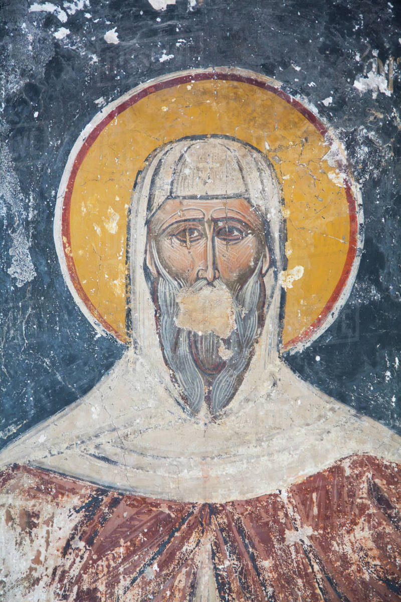 Close-up of wall frescoes from the Saints Apostles Holy Orthodox Church ...