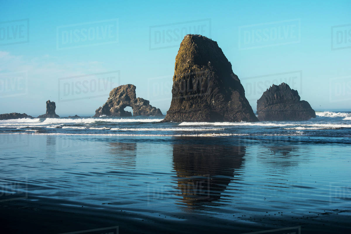 Sea stacks and arches found at Ecola State Park; Cannon Beach, Oregon ...