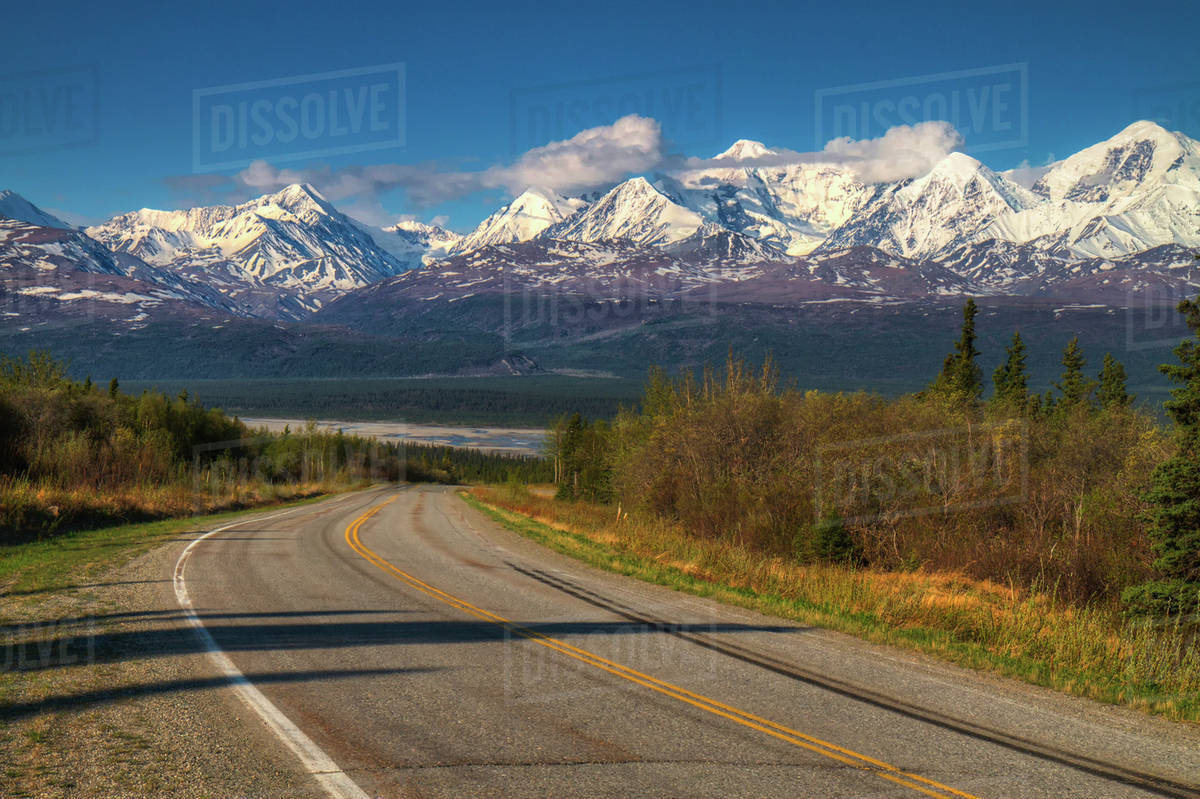 View of the Alaska Range from the Richardson Highway south of Delta ...
