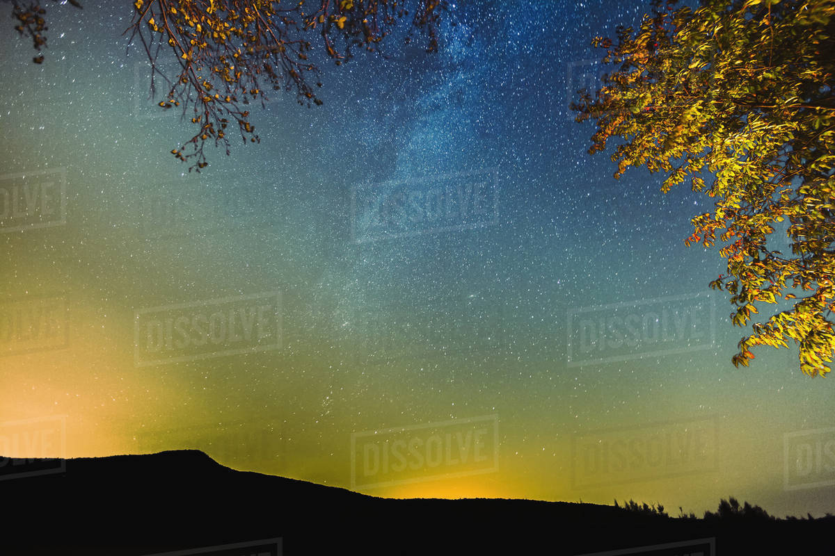 Milky way visible in the sky over Mount Pinnacle; Frelighsburg, Eastern ...