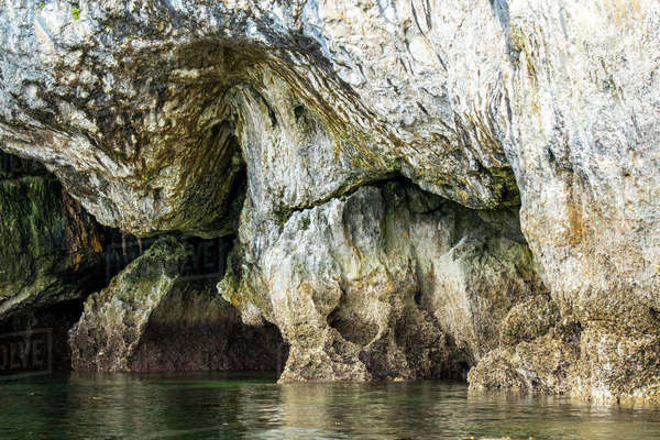 Crusty limestone rock formations created by ancient erosion along the ...