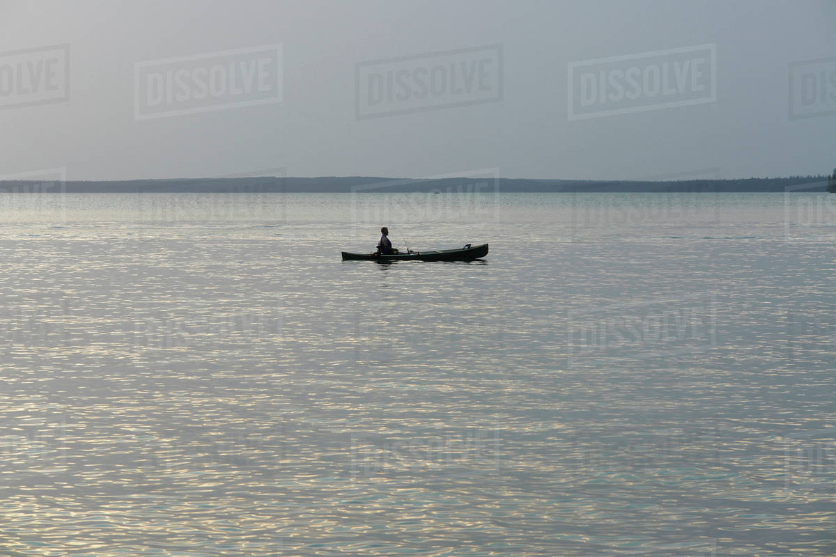 Canoe On Lake, No Motor Boats Allowed On Katherine L; Canada, Manitoba ...