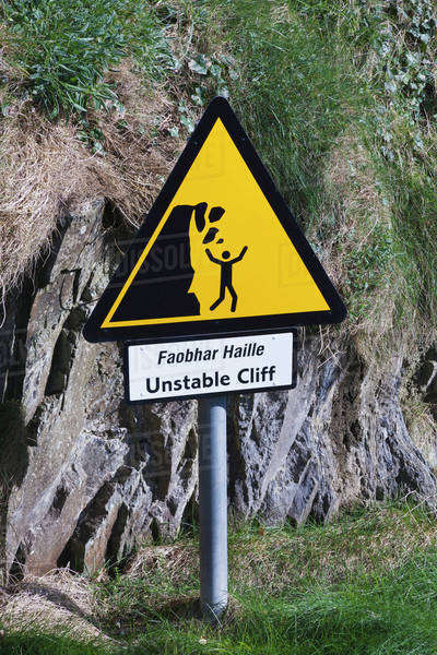 Sign warning of dangerous cliff edge sandy cove west cork;County cork ...