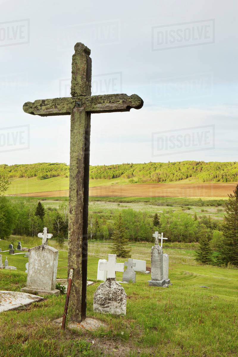 Old graveyard with large cross;Manitoba canada - Royalty-free Stock ...