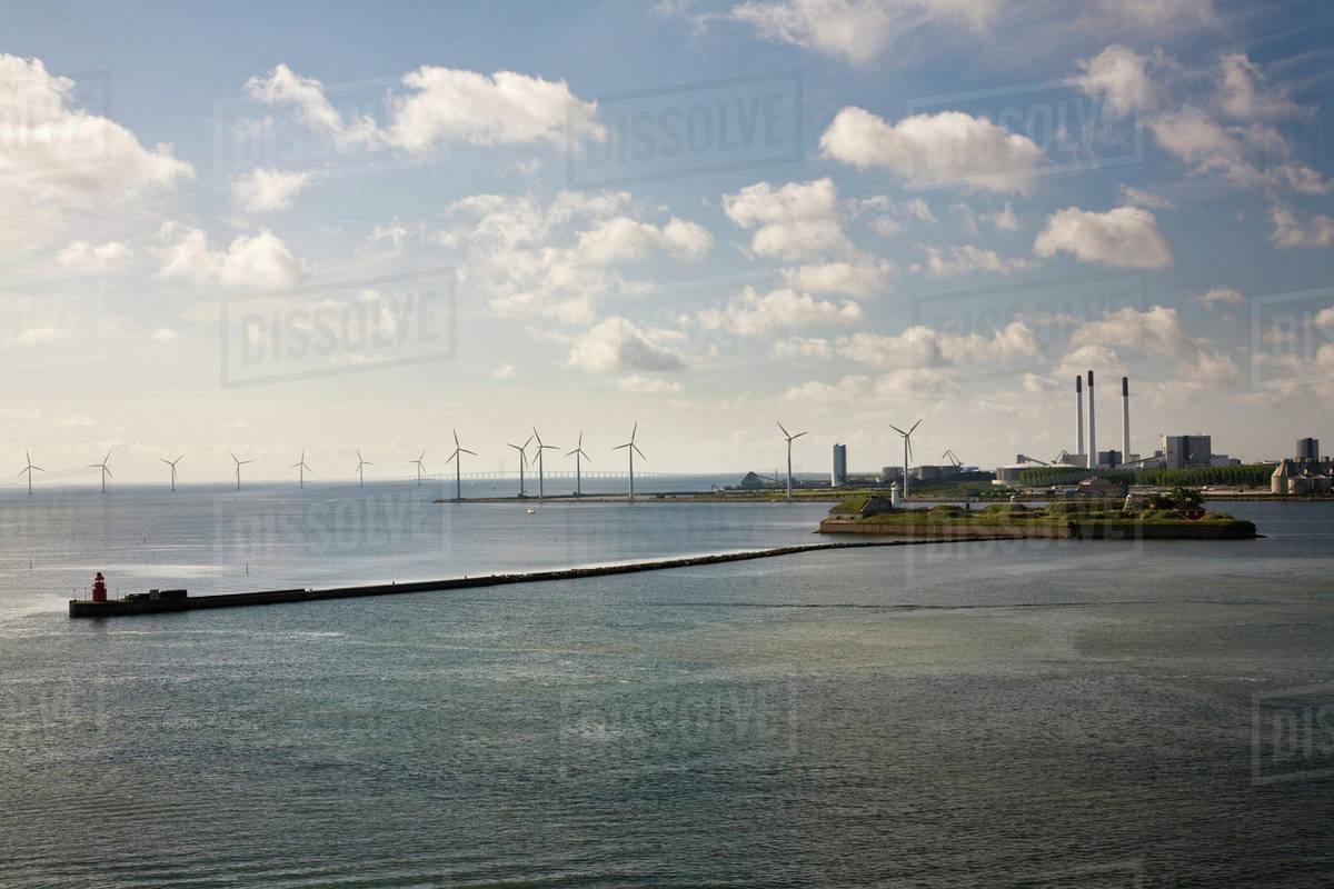 Wind Turbines Off The Coast; Copenhagen, Denmark - Royalty-free Stock ...