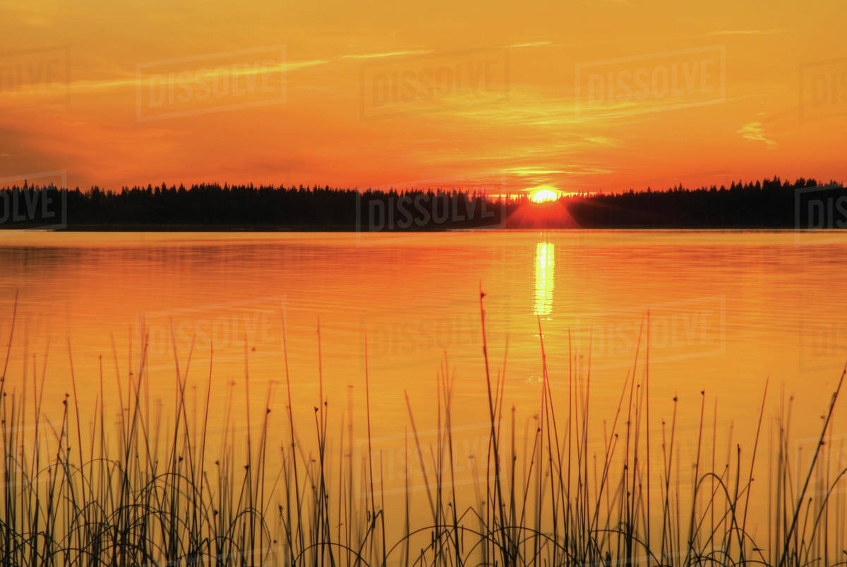 Sunset On Anglin Lake In Prince Albert National Park; Saskatchewan ...