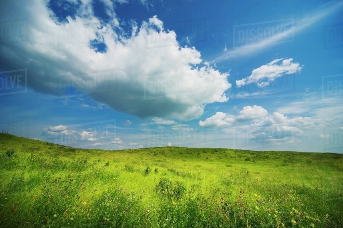 Alberta, Canada; Clouds In The Sky Over A Meadow - Royalty-free Stock ...