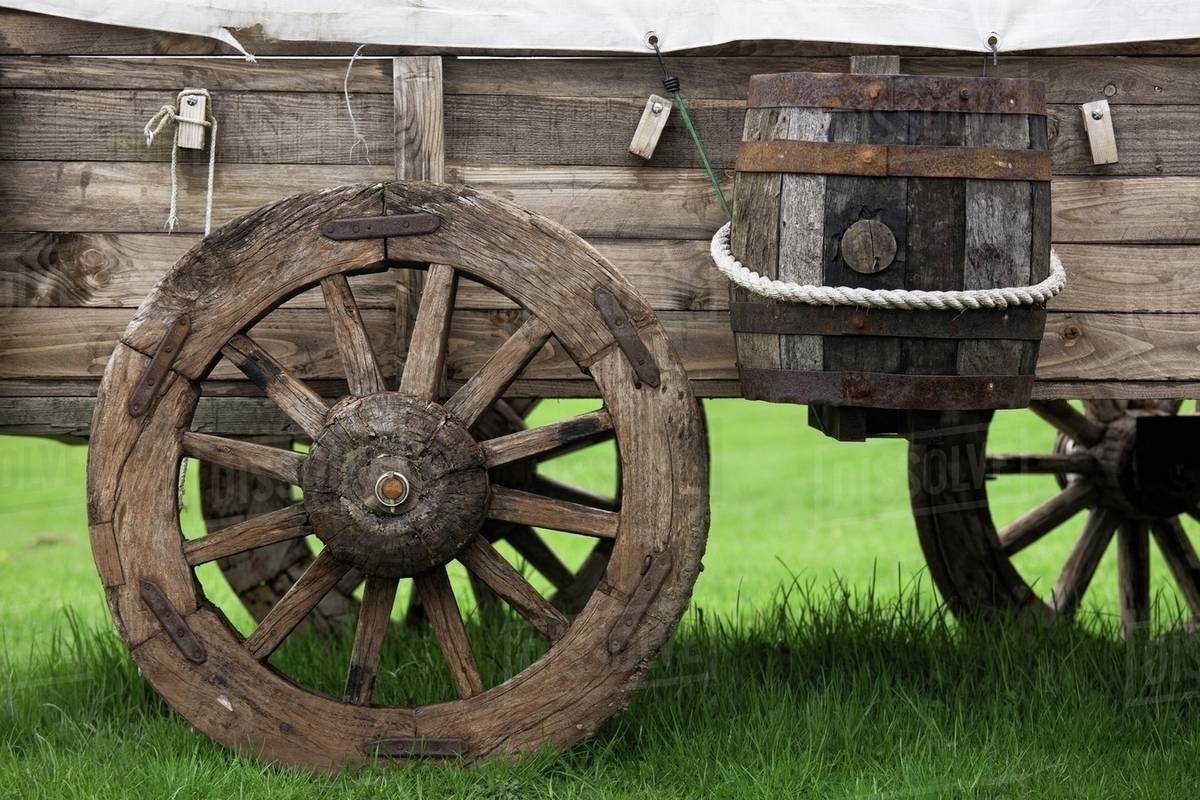 Northumberland, England; An Old Wooden Carriage With A Barrel Strapped ...