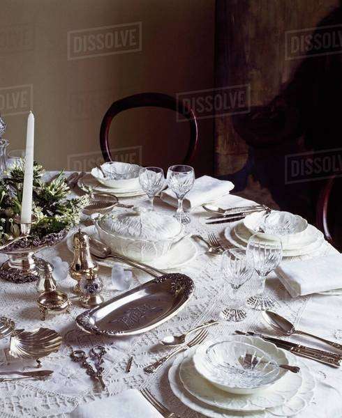 Silver Dinner Table Setting; Ireland - Royalty-free Stock Photo | Dissolve
