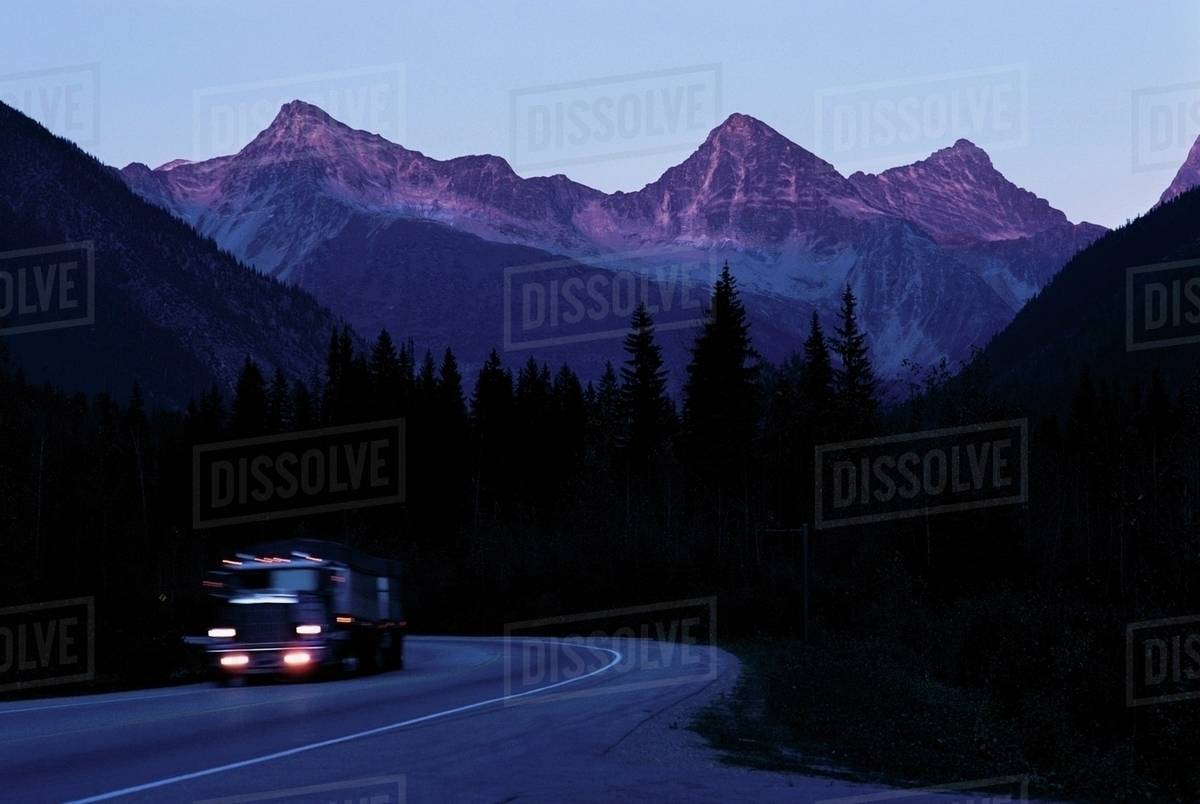 Transport Truck Traveling Highway Through Mountains - Royalty-free ...