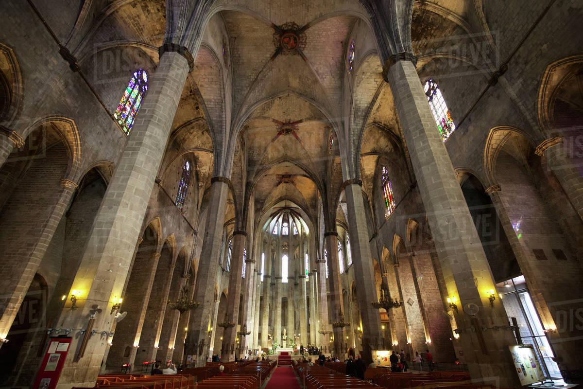 The basilica of the Catalan gothic Santa Maria Del Mar church ...