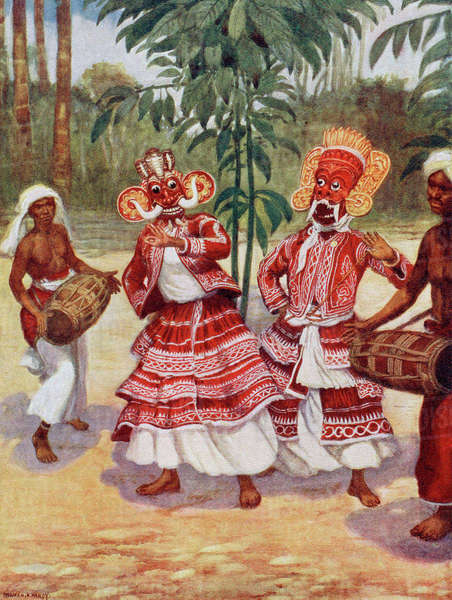 Sinhalese Devil Dancers on the island of Sri Lanka, Asia. The dancers ...