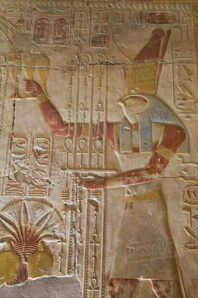 Bas-relief of the god Horus, Temple of Seti I; Abydos, Egypt - Stock ...