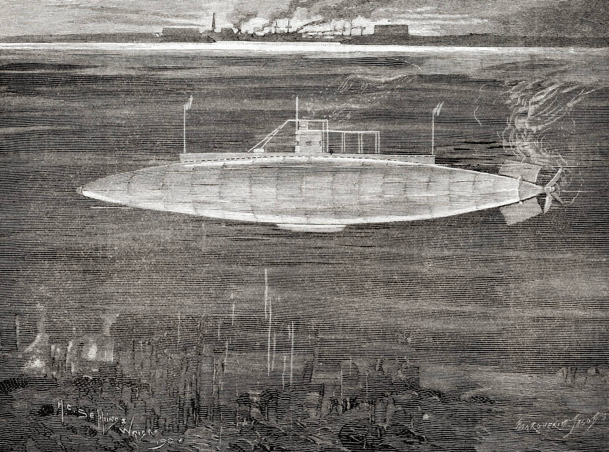 The French Navy submarine Gustave Zédé, which was launched in 1900 ...