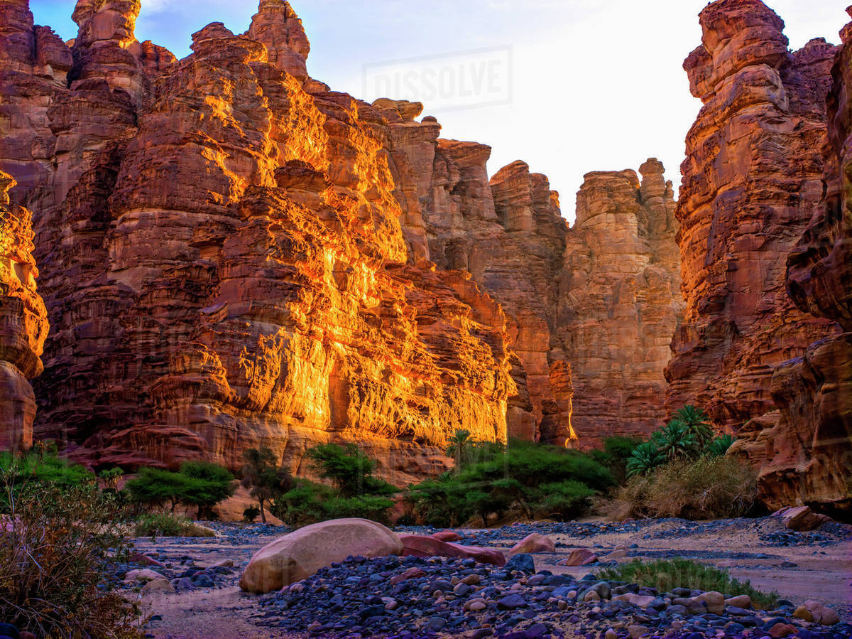 Rock cliffs and valley, near Tabuk; Saudi Arabia - Royalty-free Stock ...