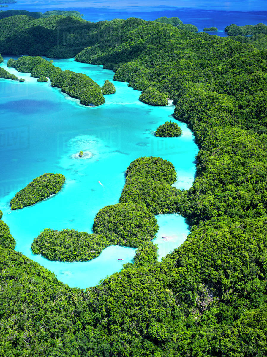 Aerial view of world heritage listed Palau Islands; Micronesia ...