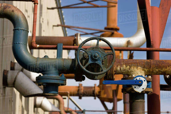 Pipe vents and valves on the exterior of a electrical power plant, Sand ...