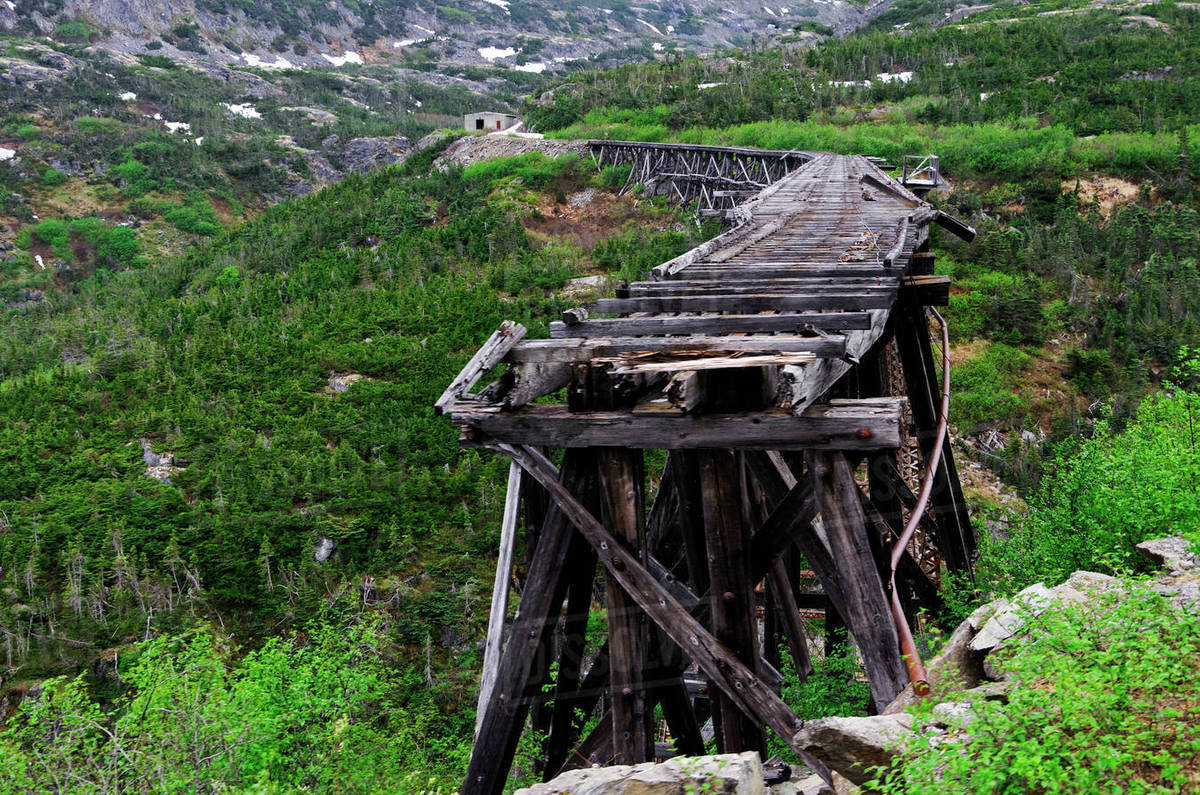 White Pass Railroad Original Trestle Bridge Over The River; Skagway ...