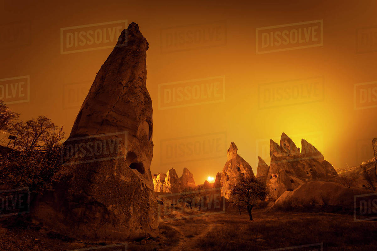 Cave Homes In Rock Formations And Fairy Chimneys; Goreme, Cappadocia ...