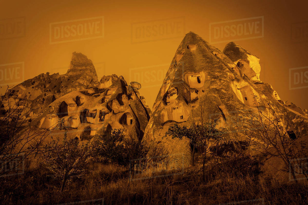 Cave Homes In Rock Formations And Fairy Chimneys; Goreme, Cappadocia ...