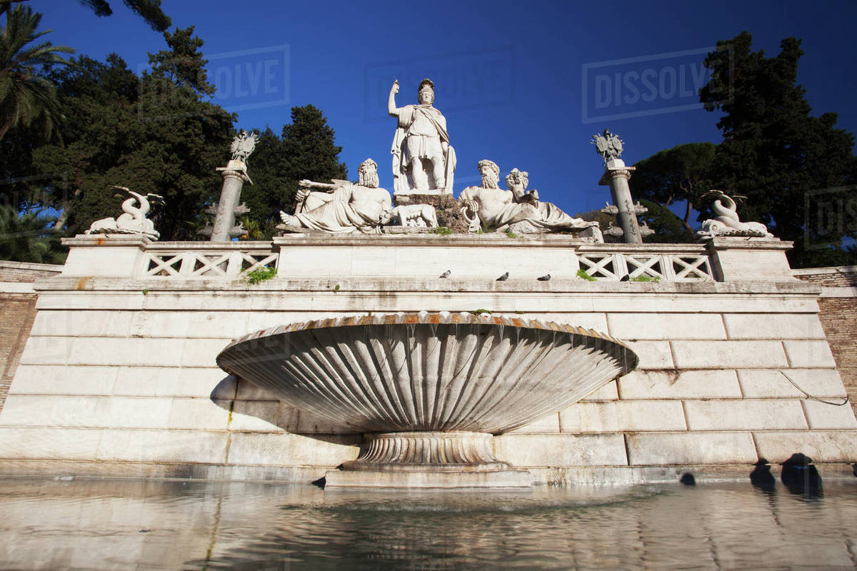 Statue And Fountain In People's Square; Rome, Italy - Royalty-free ...