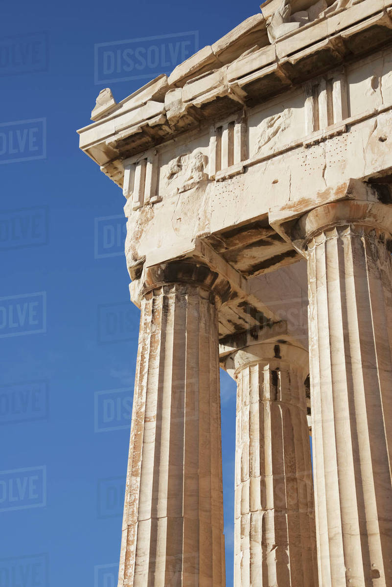 Corner Of Marble Parthenon Colonnade And Pediment; Athens, Attica ...