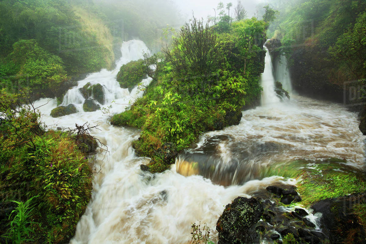 Hanawi River Flash Floods In Heavy Rain; Hana, Maui, Hawaii, United ...