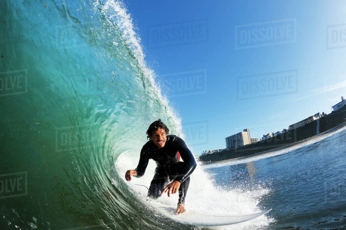 Surfer On Blue Ocean Wave, View From In The Water - Royalty-free Stock ...