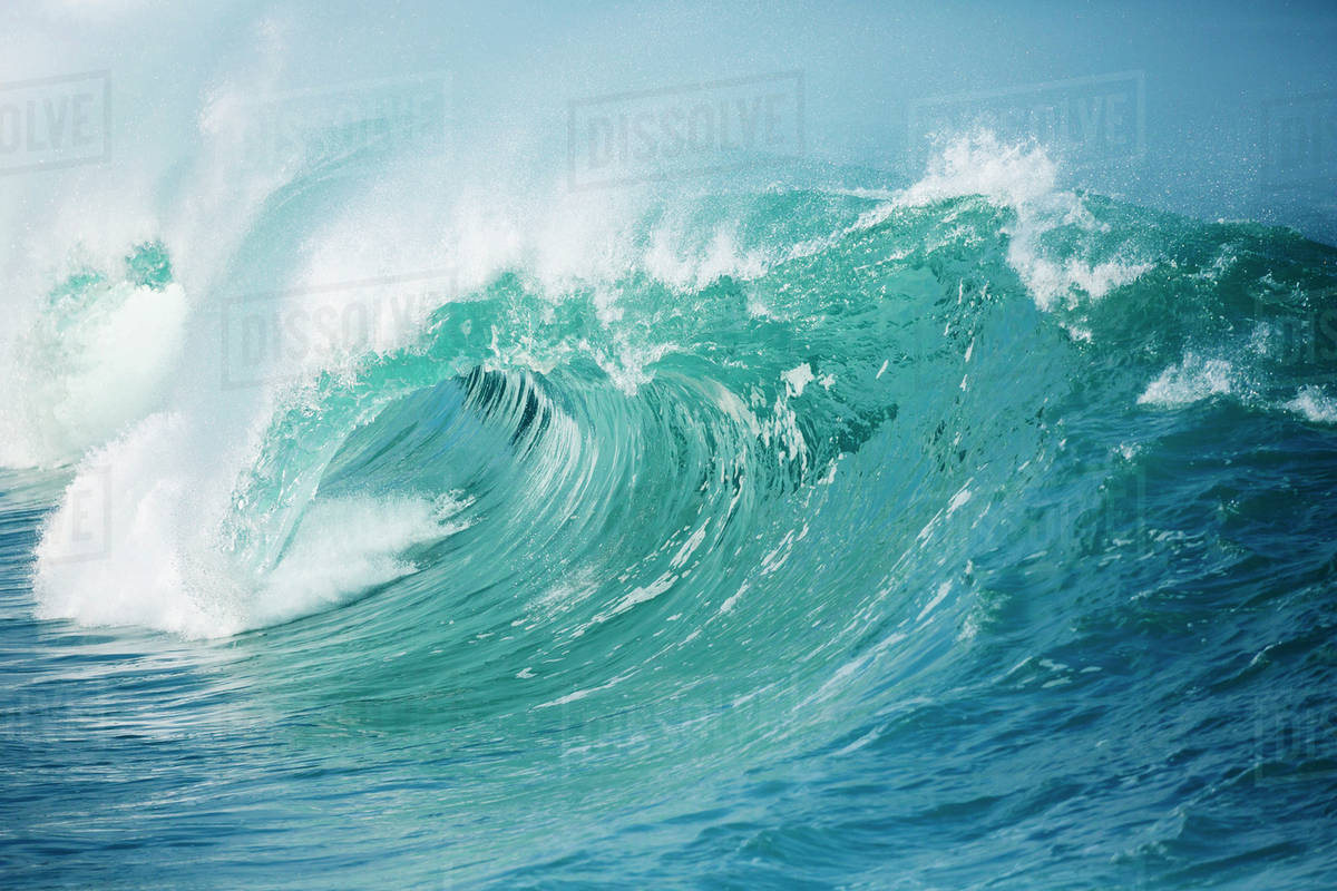Waves breaking on the North shore in Waimea Bay; Oahu, Hawaii, United ...