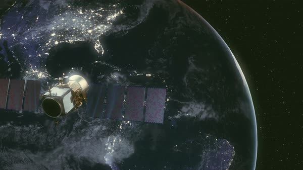 Incredibly realistic view of a satellite in orbit around Earth. - 4K ...