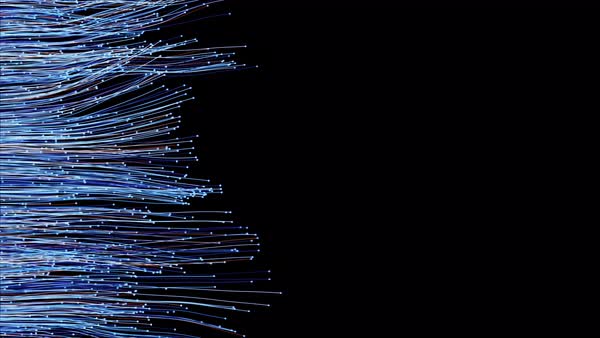 Fiber optic cables spread out across the frame against black background ...