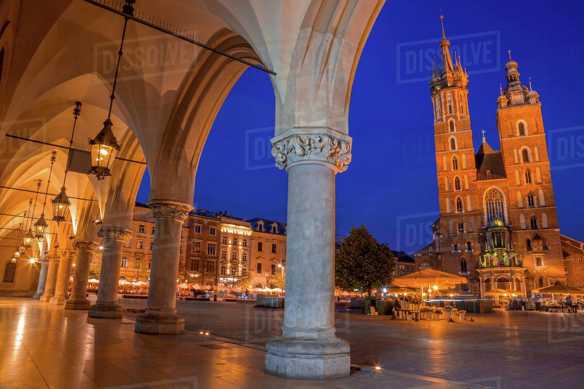 Poland. Krakow. Spring Fair at the Market Square of Krakow. Evening and ...